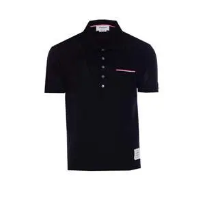 Thom Browne Stripe Logo Piquet Polo - Blue