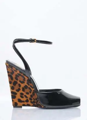 Saint Laurent Le Scandale Leopard Print Ponyhair Wedge - Black
