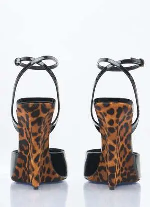 Saint Laurent Le Scandale Leopard Print Ponyhair Wedge - Black