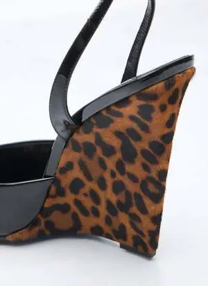 Saint Laurent Le Scandale Leopard Print Ponyhair Wedge - Black