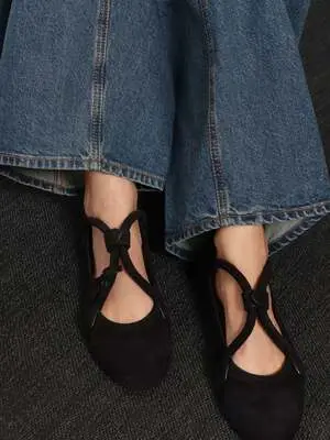 Alaïa Suede Ballet Flats With Elongated Straps