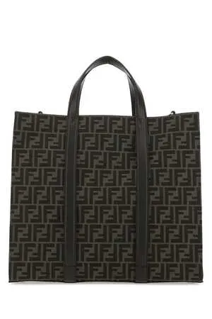 Fendi Embroidered Canvas Shopping Bag With Monogram And Leather Trim - Multicolor