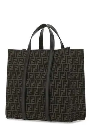 Fendi Embroidered Canvas Shopping Bag With Monogram And Leather Trim - Multicolor