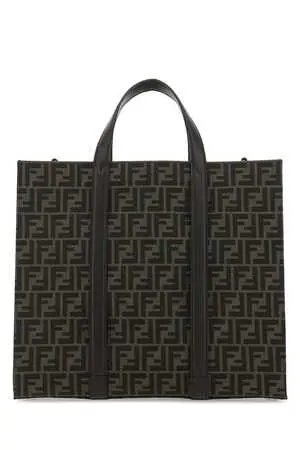 Fendi Embroidered Canvas Shopping Bag With Monogram And Leather Trim - Multicolor