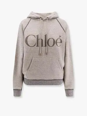 Chloé Cotton Blend Hooded Sweatshirt With Logo Print - Multicolor