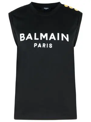 Balmain Cotton Tank Top With Ornamental Buttons - Black