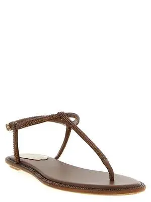 Rene Caovilla Diana Embellished Flip Flop Sandals - Brown