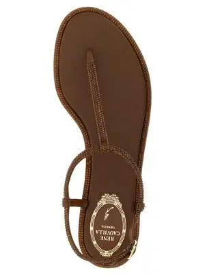 Rene Caovilla Diana Embellished Flip Flop Sandals - Brown