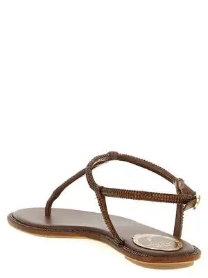 Rene Caovilla Diana Embellished Flip Flop Sandals - Brown