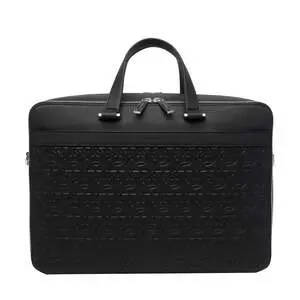 FERRAGAMO Gancini Embossed Calf Leather Briefcase - Black