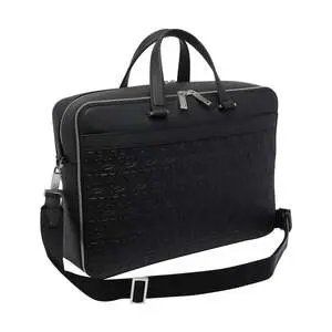 FERRAGAMO Gancini Embossed Calf Leather Briefcase - Black