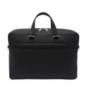 FERRAGAMO Gancini Embossed Calf Leather Briefcase - Black