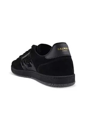 Balmain Suede Sneakers With Patent Leather Logo