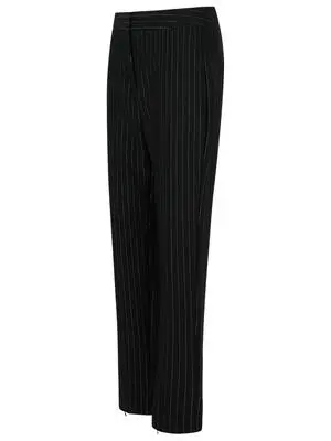 GANNI Viscose Blend Pinstripe Trousers - Black