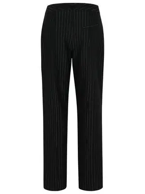 GANNI Viscose Blend Pinstripe Trousers - Black