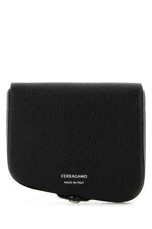 FERRAGAMO Calf Leather Coin Purse With Silver Tone Hardware - Black