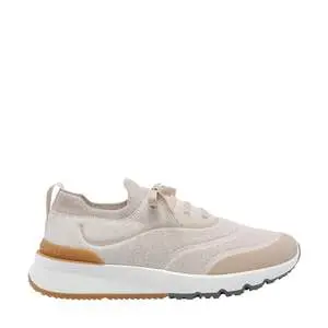 Brunello Cucinelli Lace-up Fabric And Leather Detail Sneakers - Cream