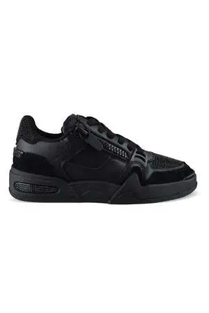 GIUSEPPE ZANOTTI Leather And Suede Sneakers With Rhinestone Embellishments