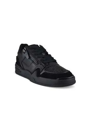 GIUSEPPE ZANOTTI Leather And Suede Sneakers With Rhinestone Embellishments
