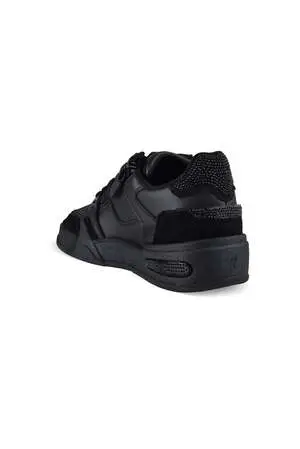 GIUSEPPE ZANOTTI Leather And Suede Sneakers With Rhinestone Embellishments