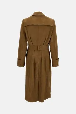 GOLDEN GOOSE Suede Trench Coat With Belt And Iconic Double Star Detail