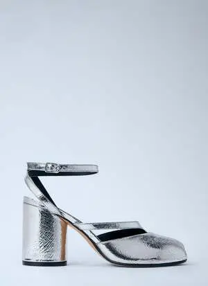 MAISON MARGIELA Tabi Pump Sandals With Ankle Strap And Block Heel - Silver