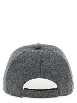 Fendi Wool And Cashmere Baseball Cap With Ff Embroidery - Gray
