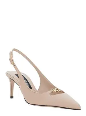 Dolce & Gabbana Leather Slingback Pumps With Logo Plate - Multicolor