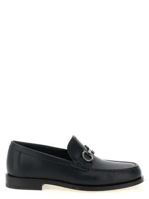 FERRAGAMO Teatro Leather Loafers With Gancini Detail - Black