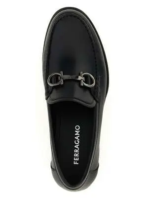 FERRAGAMO Teatro Leather Loafers With Gancini Detail - Black