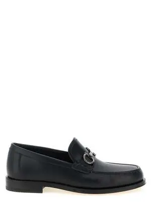 FERRAGAMO Teatro Leather Loafers With Gancini Detail - Black