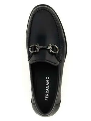 FERRAGAMO Teatro Leather Loafers With Gancini Detail - Black