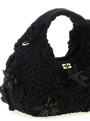 GANNI Mini Hobo Crochet Handbag With Beaded Embellishments