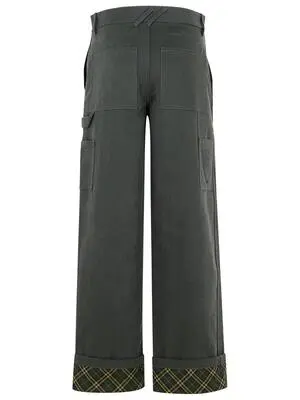 Burberry Cotton Wide Leg Jeans With Checked Trim