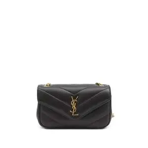 Saint Laurent Chevron Design Lambskin Satchel Bag - Black
