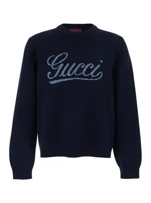 Gucci Wool Crew Neck Sweater With Logo Embroidery