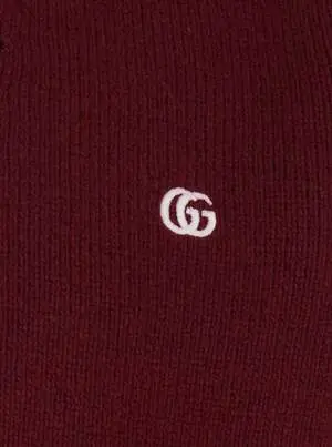 Gucci Bordeaux Cashmere V-neck Cardigan With Gg Embroidery - Multicolor