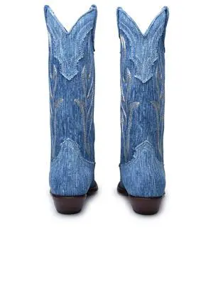 SONORA Light Denim Embroidered Boots - Blue