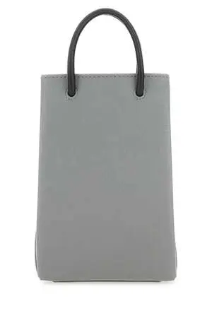 Balenciaga Grey Leather Phone Case With Silver Tone Finishing - Gray