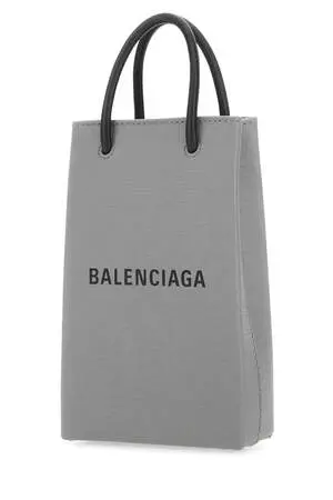 Balenciaga Grey Leather Phone Case With Silver Tone Finishing - Gray