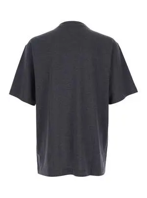 Dolce & Gabbana Grey Crewneck T-shirt With Logo Print On The Front In Cotton - Gray