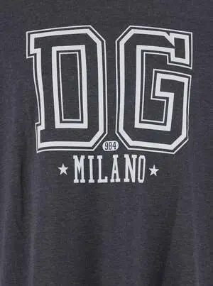 Dolce & Gabbana Grey Crewneck T-shirt With Logo Print On The Front In Cotton - Gray