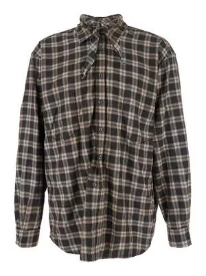 DSQUARED2 Dsquared2 Men 'D2 X Magliano' Brown Shirt With Tie Detail On The Front And All-Over Check Motif In Cotton Man