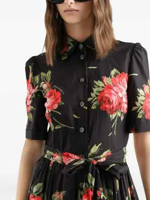 Dolce & Gabbana Floral Cotton Midi Shirt Dress With Belt - Multicolor