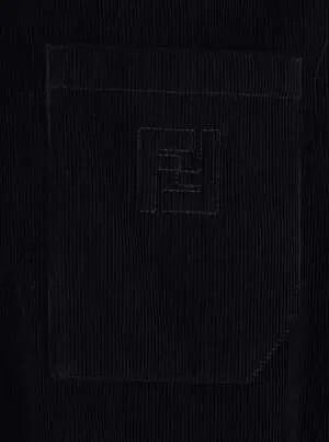 Fendi Shirt With Button-down Collar And Ff Embroidery On Front In Ribbed Cotton For - Black