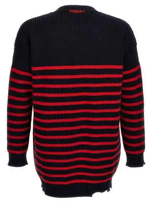Marni Striped Distressed Wool Cardigan