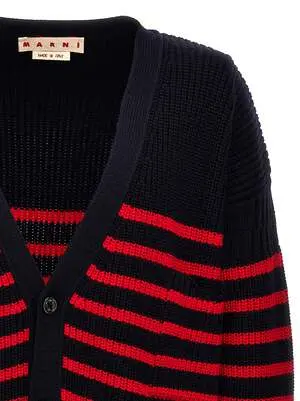 Marni Striped Distressed Wool Cardigan