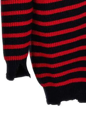Marni Striped Distressed Wool Cardigan