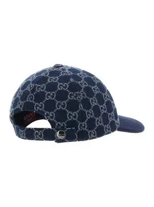 Gucci Blue Cashmere Baseball Cap With Gg Motif - Multicolor