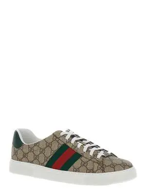 Gucci Ace Low Top Sneakers With Web Detail In Gg Canvas - Multicolor